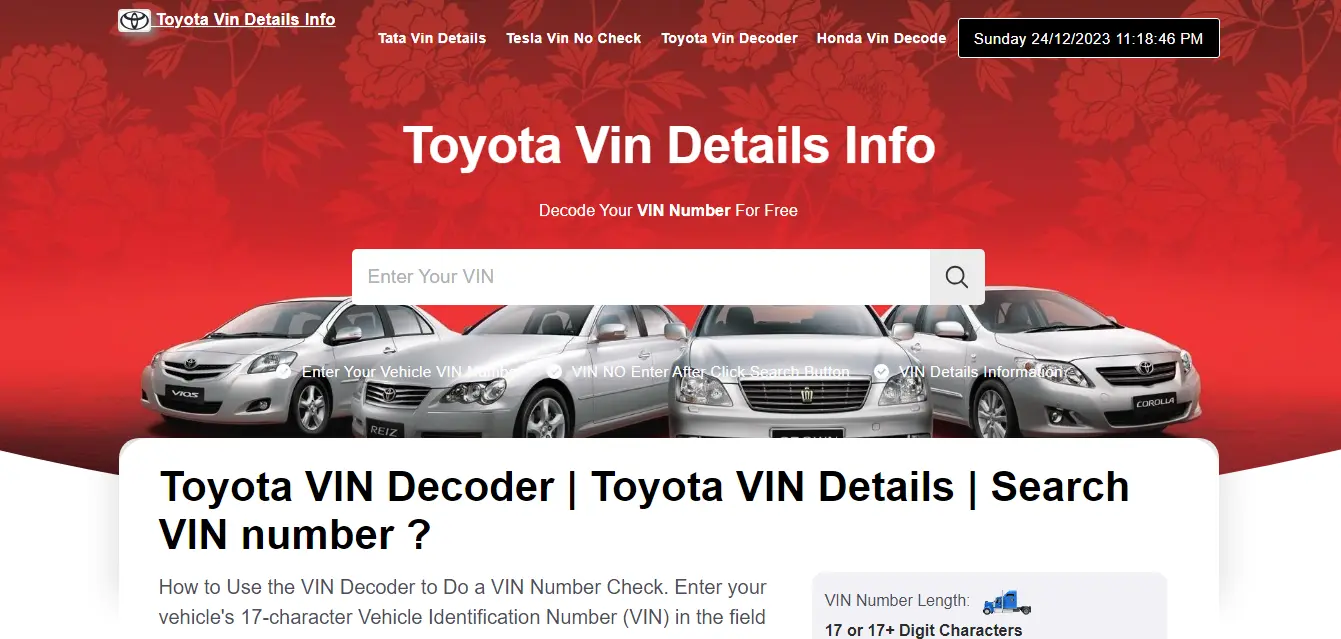 Toyota VIN Number Decode | VIN number search of Toyota